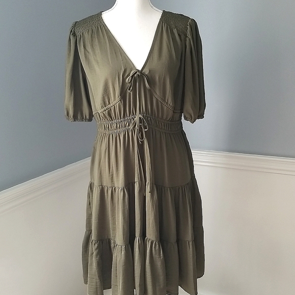 GAP | Dresses | Nwt Gap Tie Front Tiered Mini Dressarmy Green | Poshmark